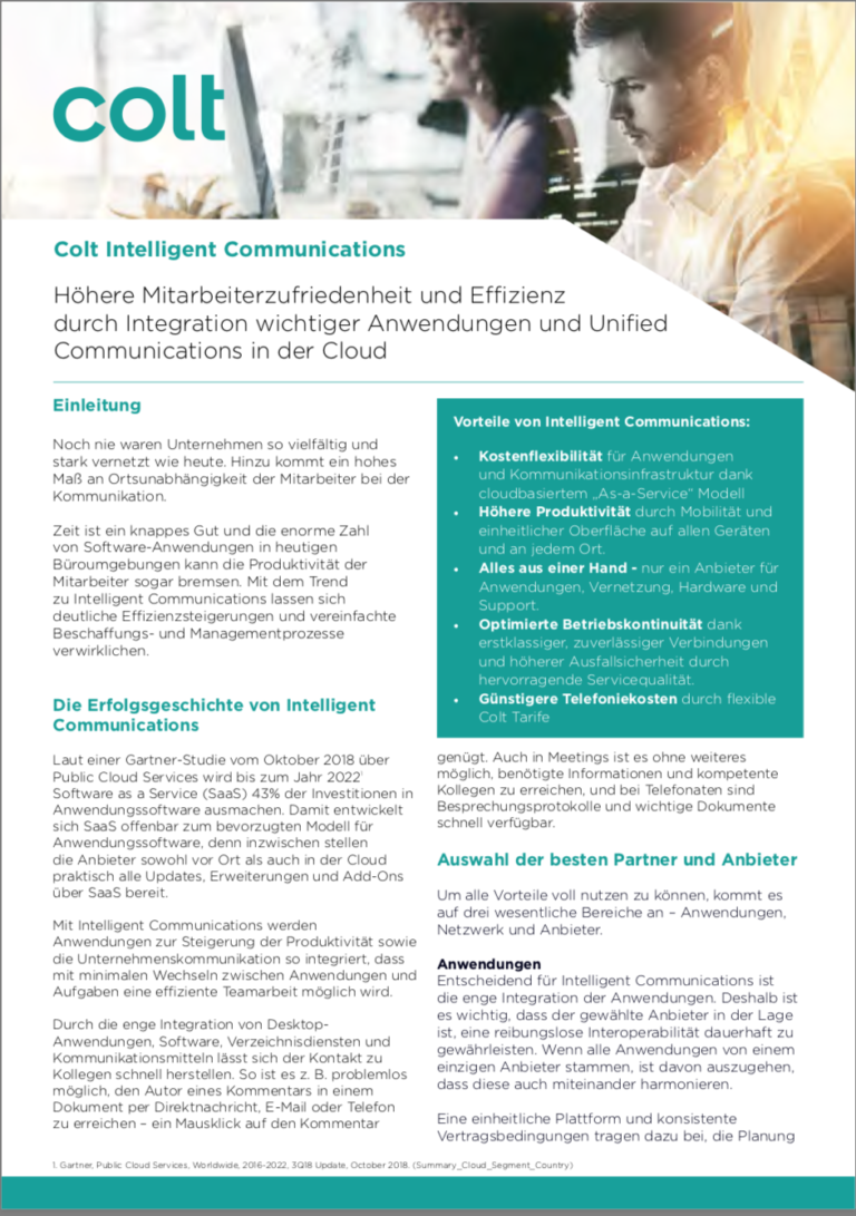 Warum Colt Intelligent Communications? - Colt Technology Services